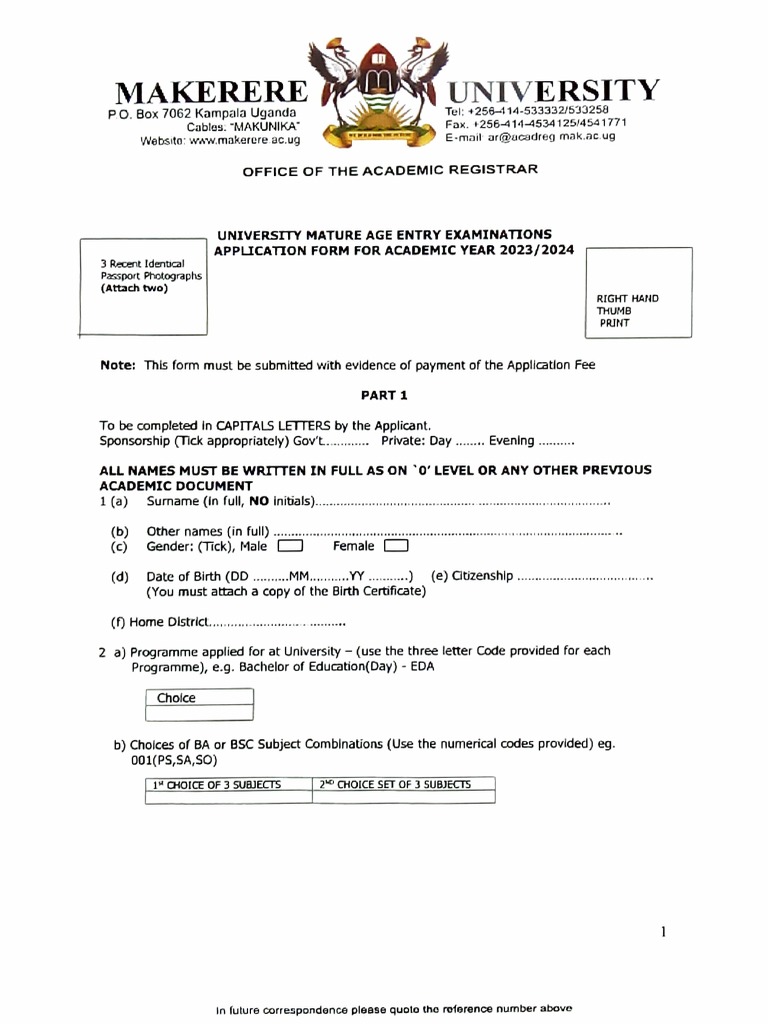 Mature Age Application Form 2023 2024 2 | PDF