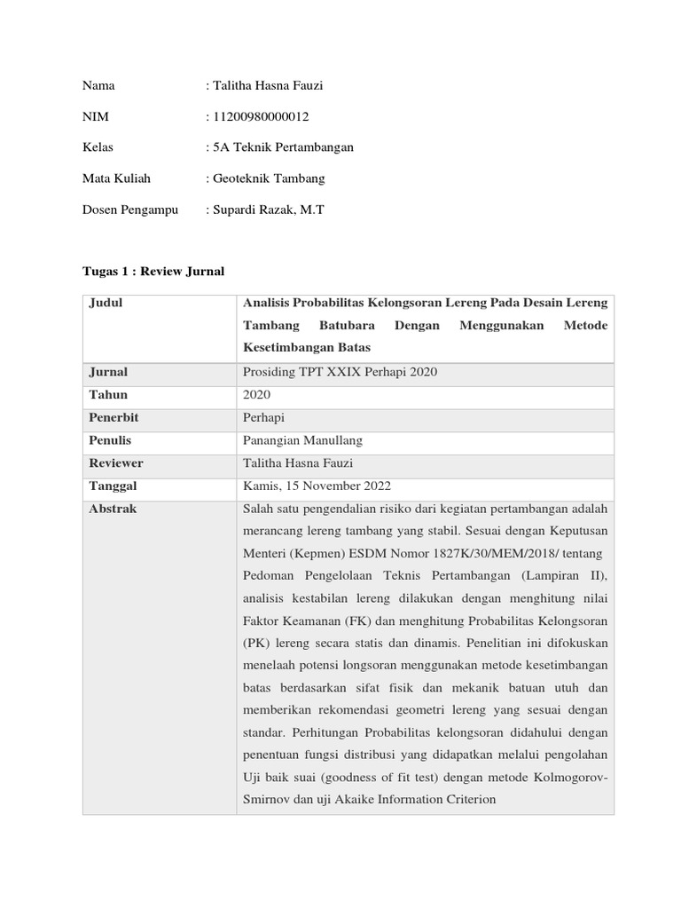 Tugas Review Jurnal Geoteknik | PDF