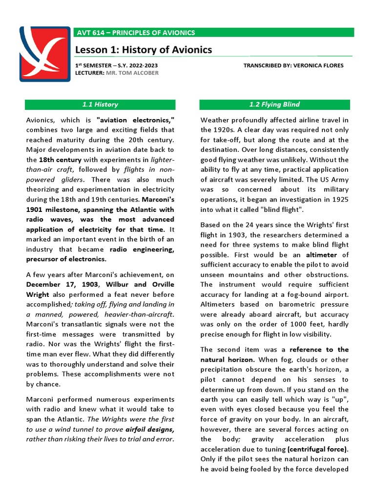 Avt 615 Principles of Avionics History Notes | PDF Avt 615 Principles of Avionics History Notes | PDF