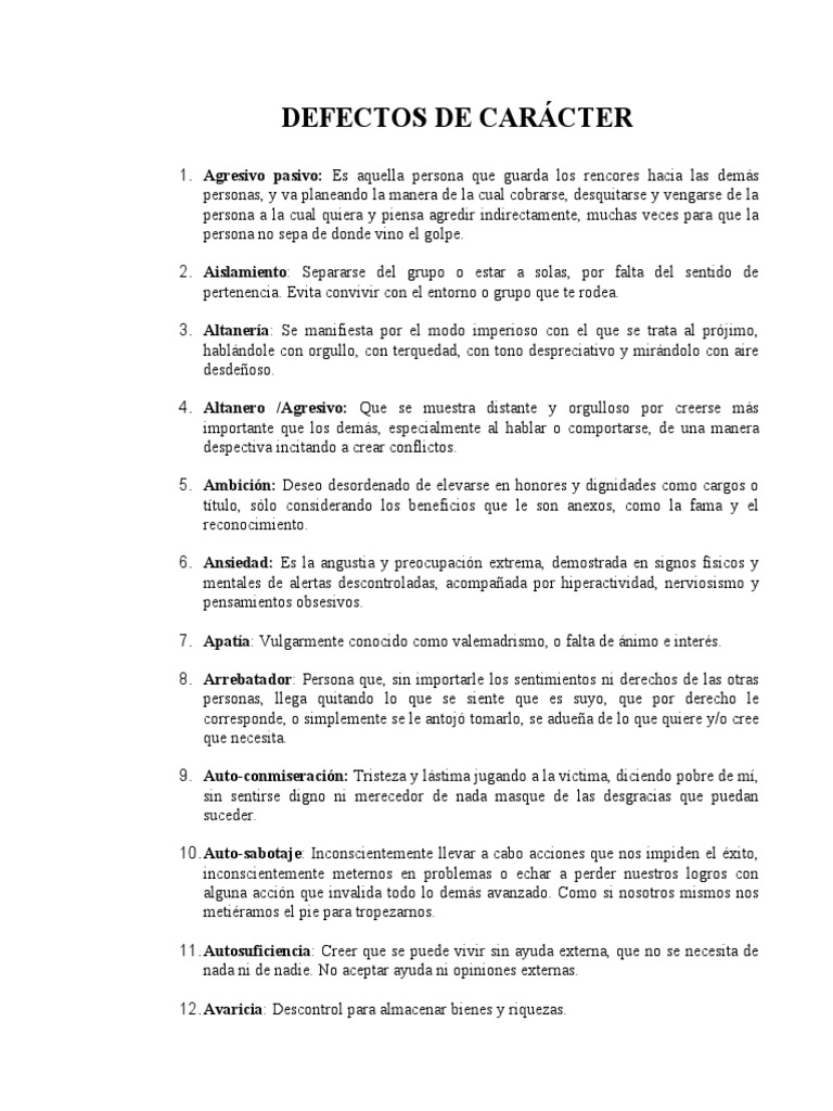 2 Lista de Defectos de Caracter Ok | PDF