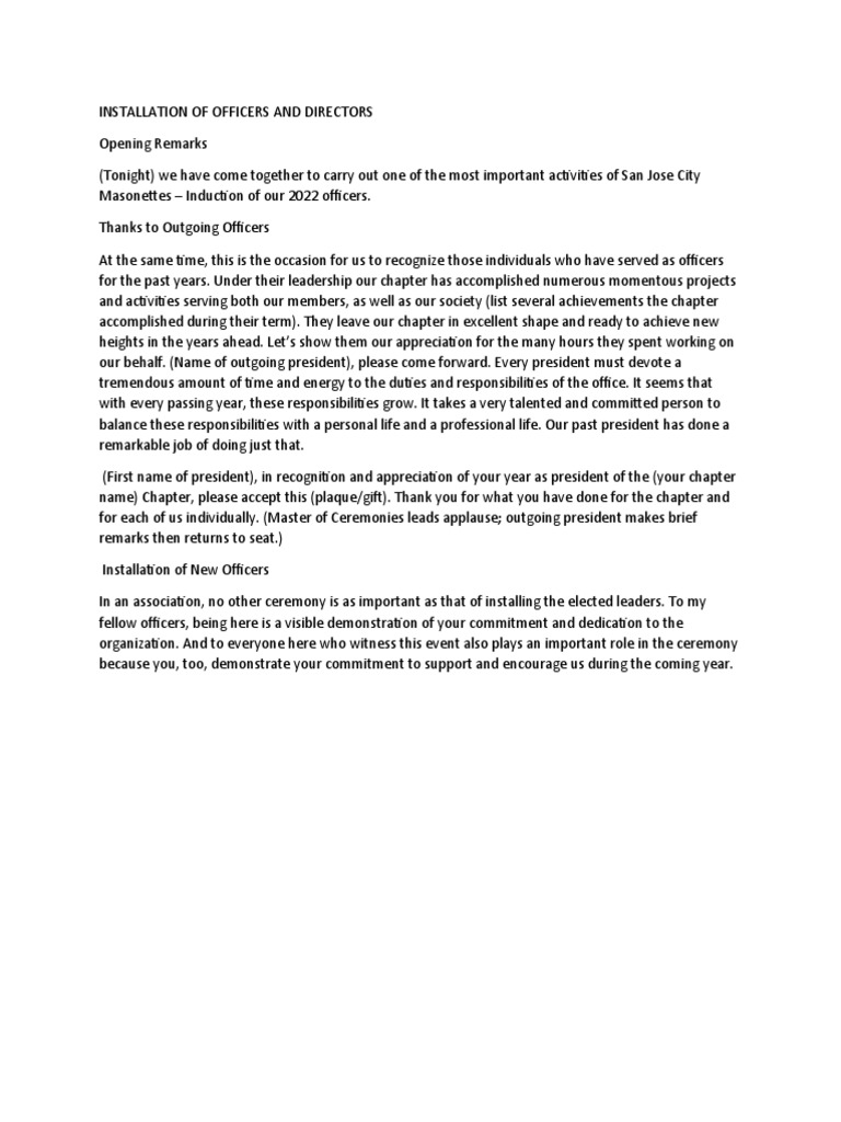 Installation of Officers and Directors | PDF | Career & Growth | Sports ...