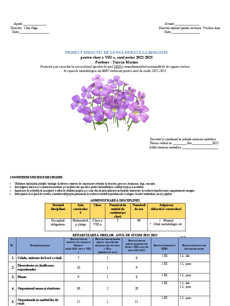 Proiect-La-Biologie-Cl.8-Nou 2022-2023 | PDF