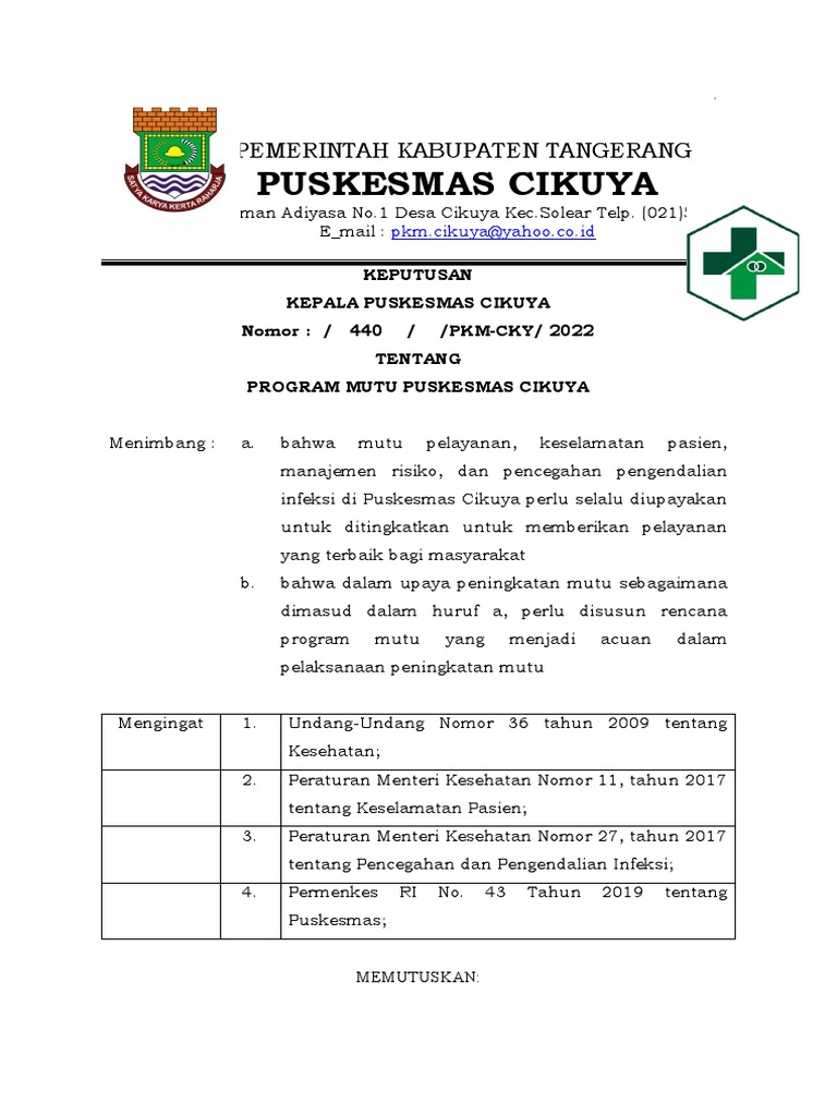 SK Dan Kak Program Mutu | PDF