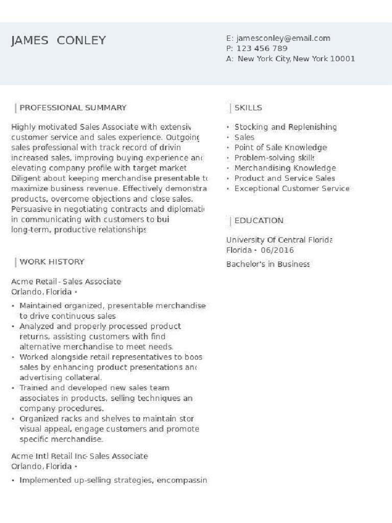 Sale Associate Resume Template | PDF