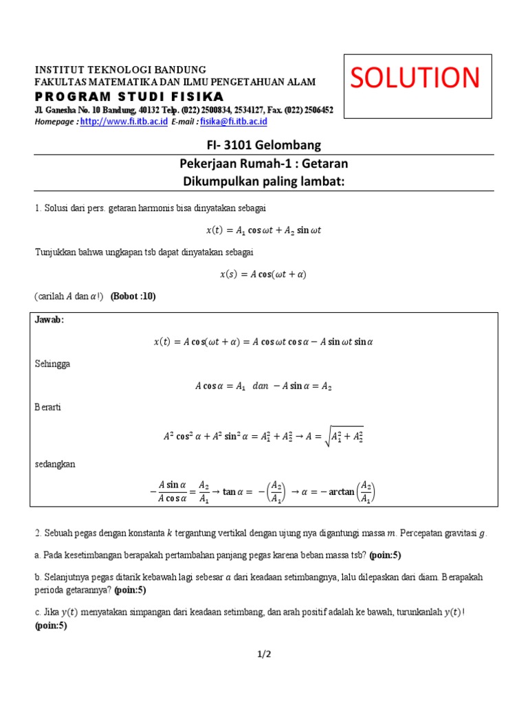 SOLUTION Homework 1 - Waves 2022-Rev1 | PDF