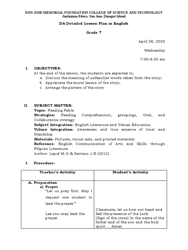 A Detailed Lesson Plan in English Special Final | PDF | Lord's Prayer ...