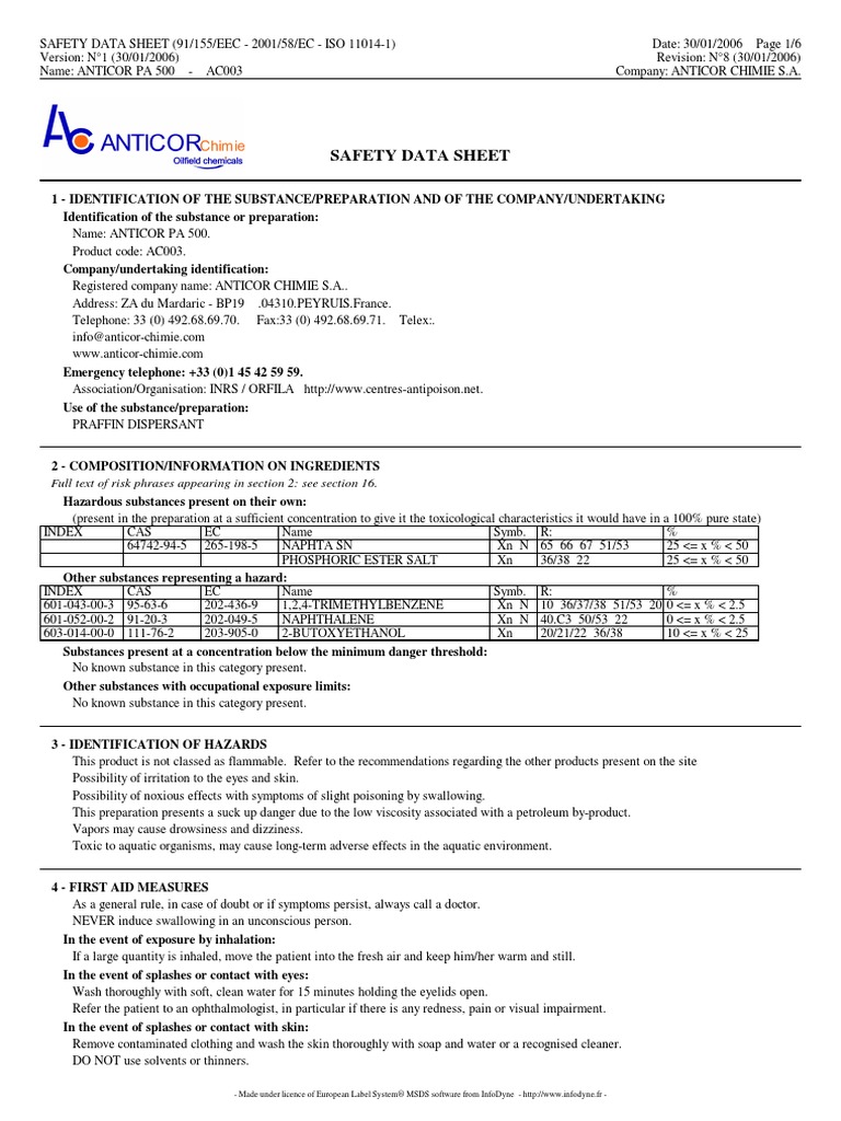 Anticor PA 500 (Anticor Chimie) | PDF | Firefighting | Fires