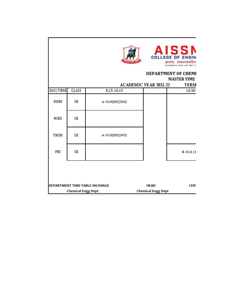 IC II Lab Time-Table | PDF