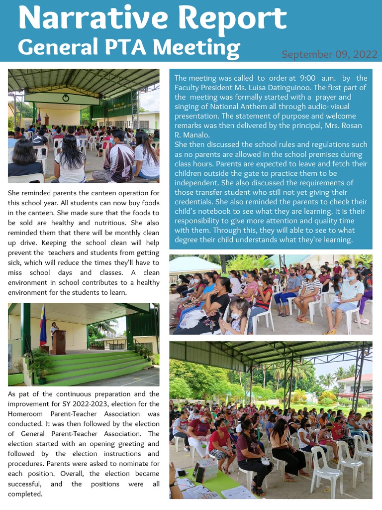 General PTA Meeting Narrative Report | PDF | Wellness