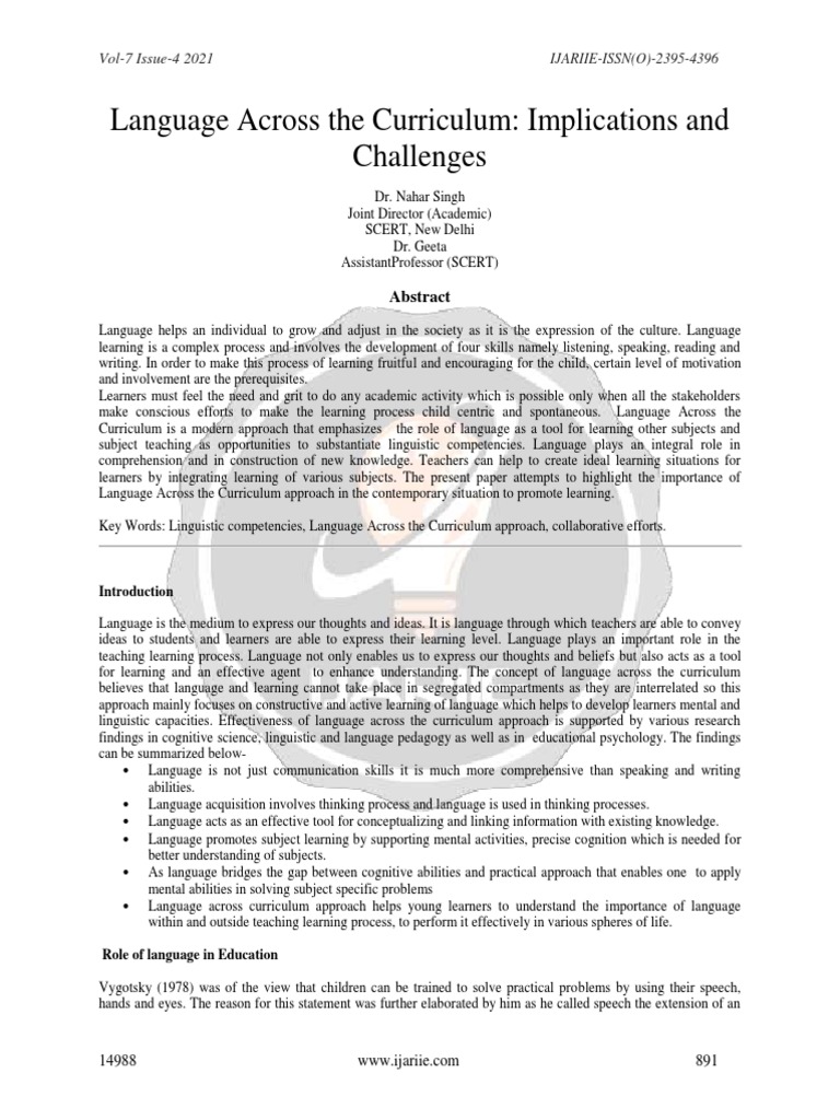 Language Across The Curriculum Implications and Challenges Ijariie14988 ...
