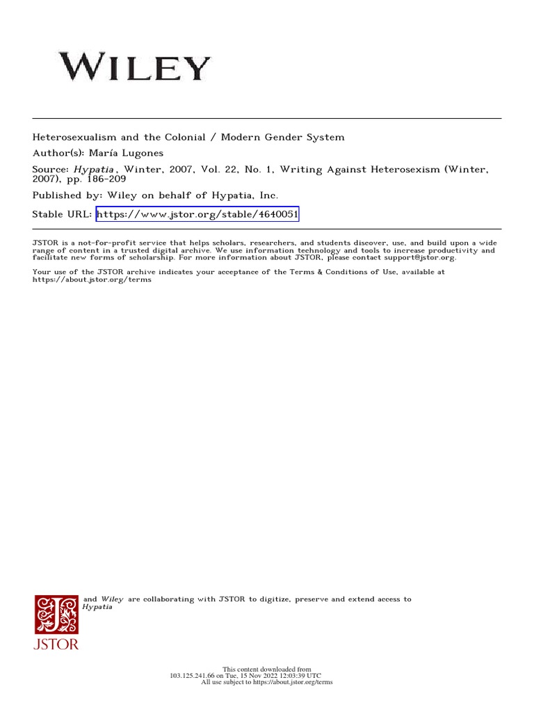 Heterosexualism and The Colonial Modern Gender System | PDF | Gender ...