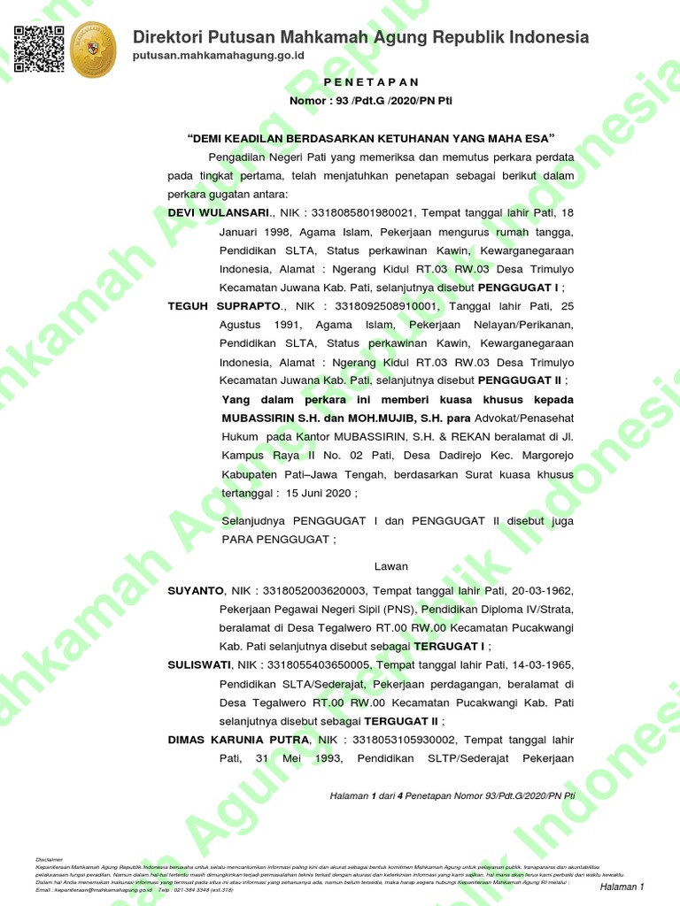 Putusan 93 PDT.G 2020 PN Pti 20221010125134 | PDF