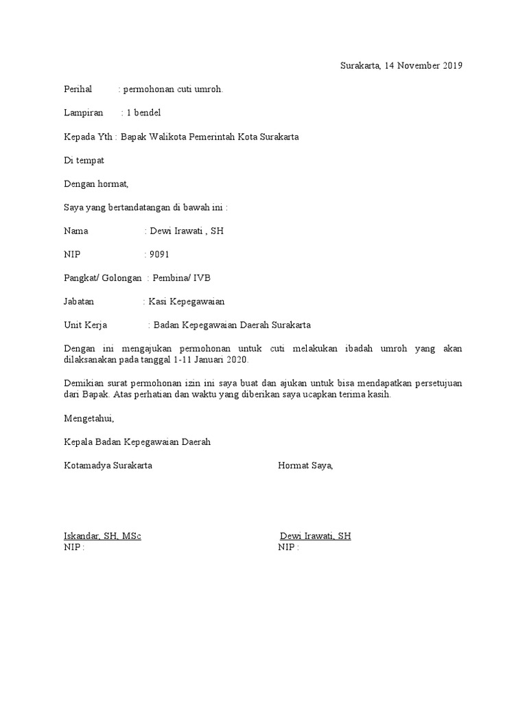 Contoh Surat Ijin Umroh | PDF