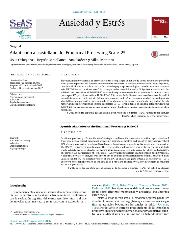 Articulo Emotional Processing Scale 25 | PDF
