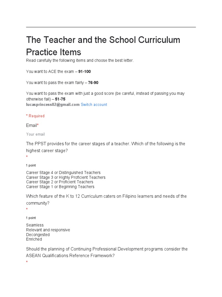 The Teacher and The School Curriculum Practice Items | PDF | Curriculum ...