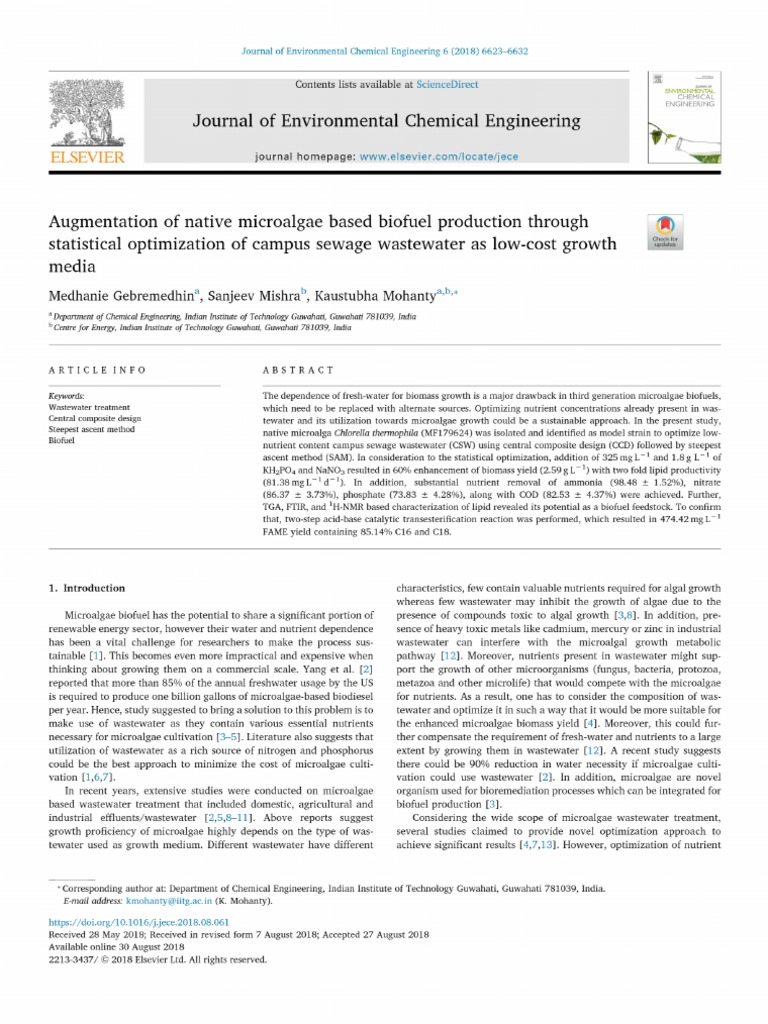 Augmentation of Native Microalgae Based Biofuel Production Through Statistical Optimization of ...