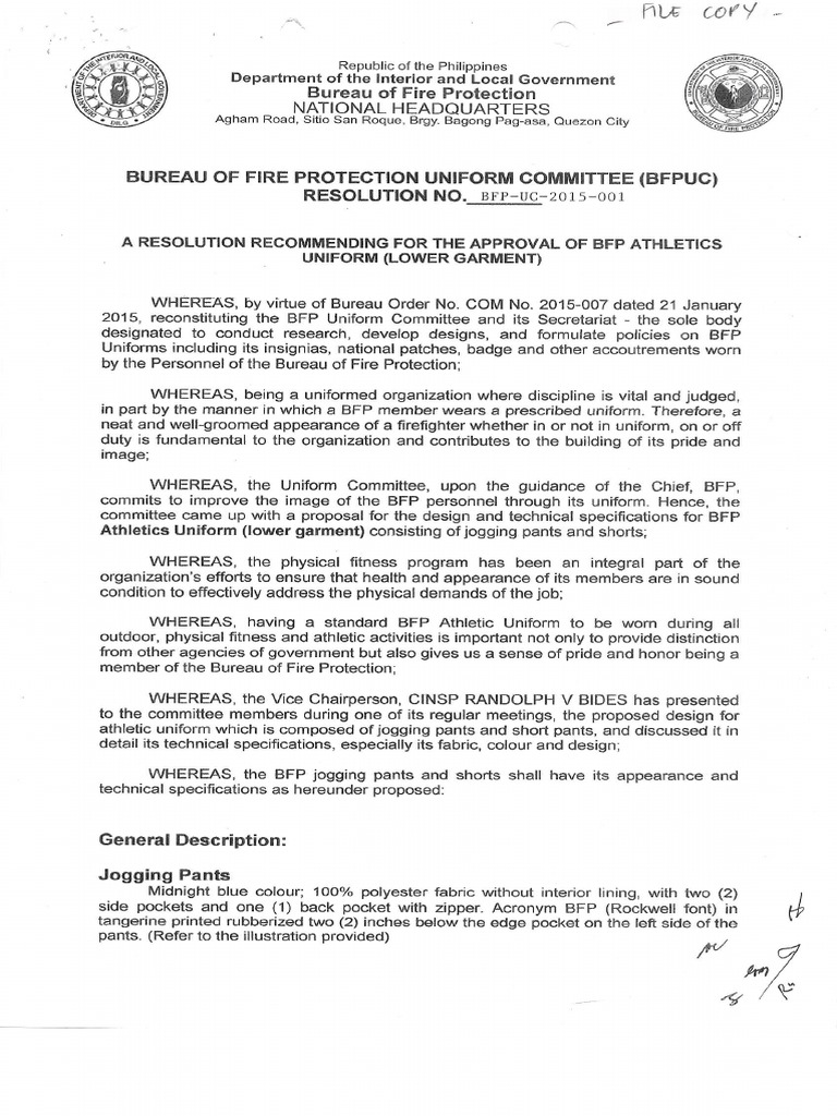 BFP Uniform Committee Resolutions and Policy 19sept2019 | PDF