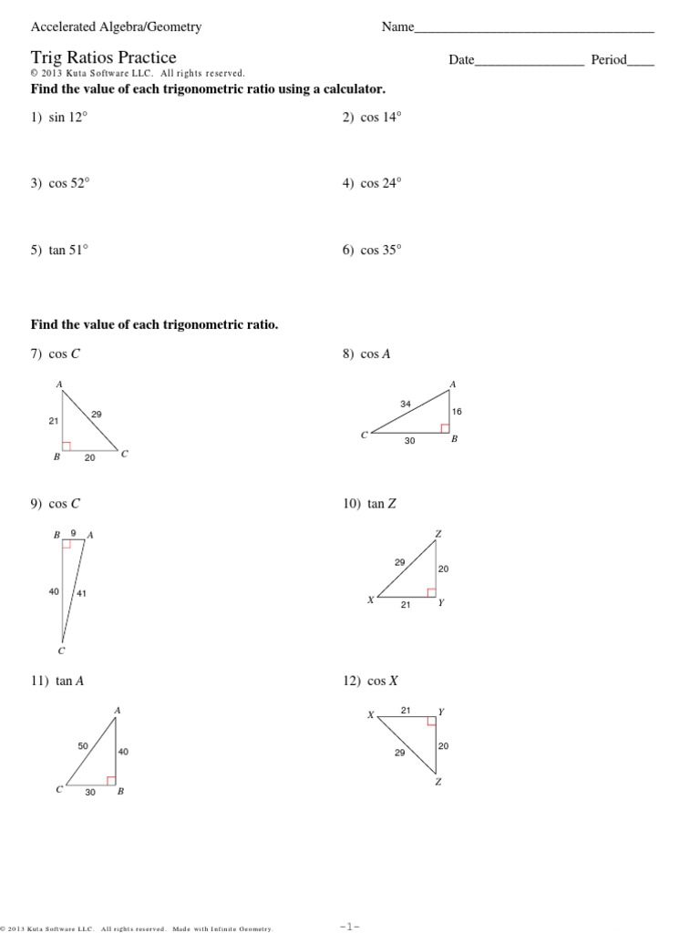 Trig Ratios HW - 14.1 | PDF