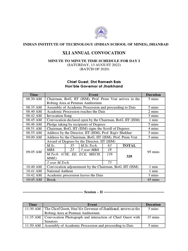 IIT Dhanbad 2022 Convocation Schedule | PDF