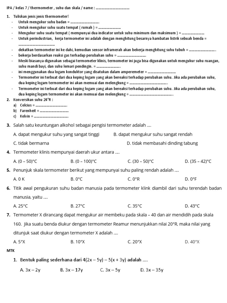 7.IPA Suhu Skala Dan MTK Aljabar | PDF