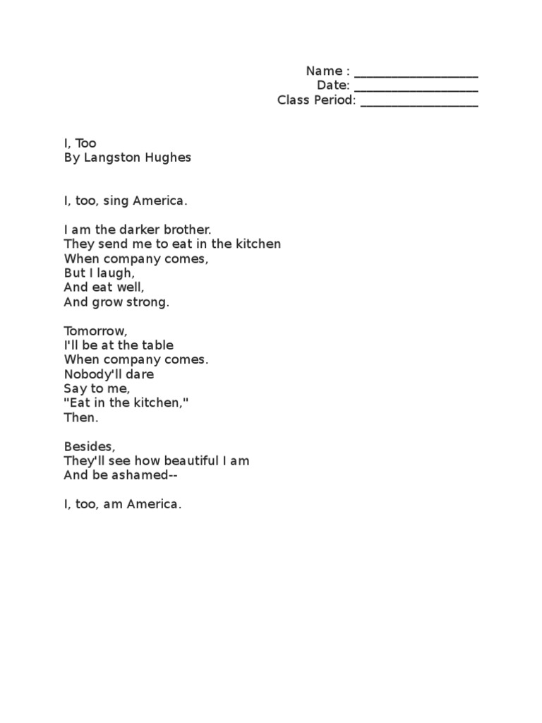 Langston Hughes I Too