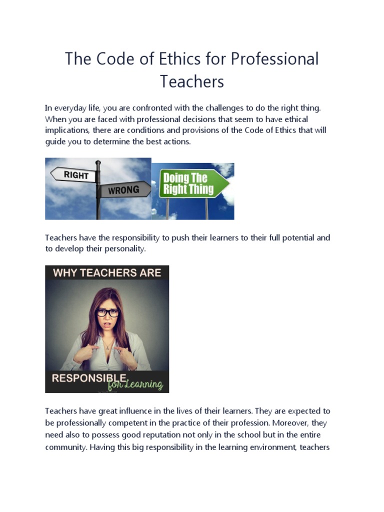 The Code of Ethics For Professional Teachers | PDF