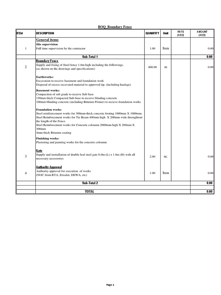 BOQ - Boundary Fence | Download Free PDF | Concrete | Building Materials