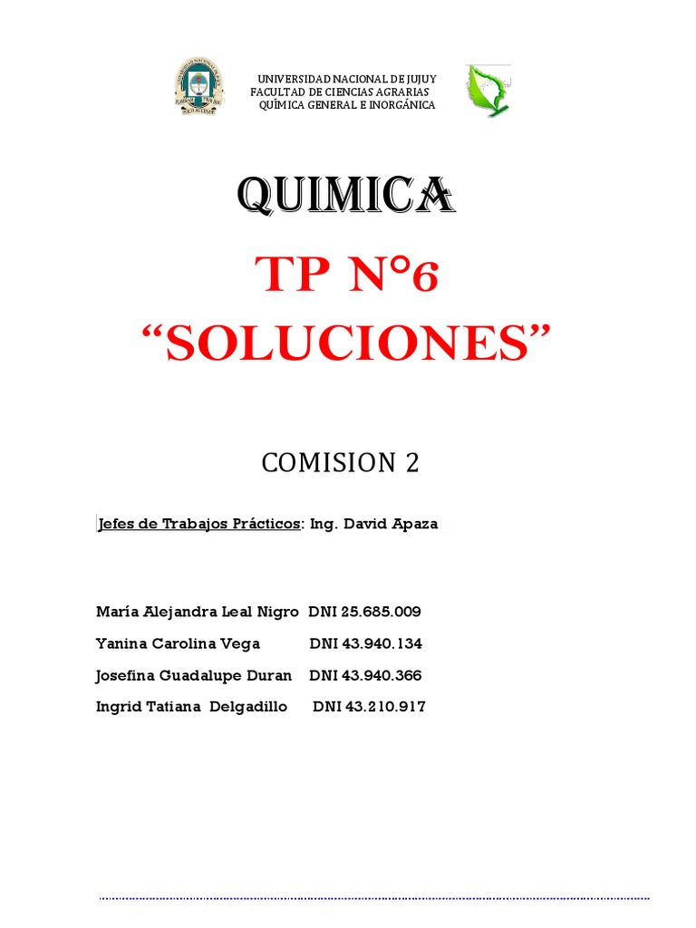 TP N°6 SOLUCIONES | PDF | Concentración | Ácido clorhídrico