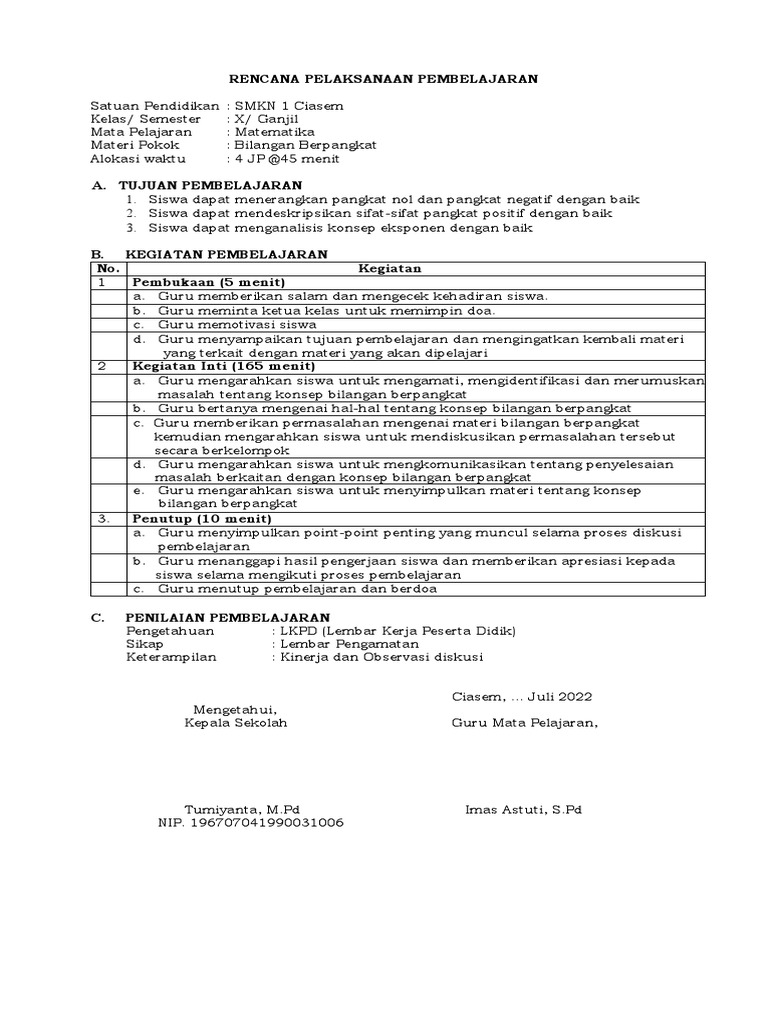 RPP MTK Kelas 10 | PDF