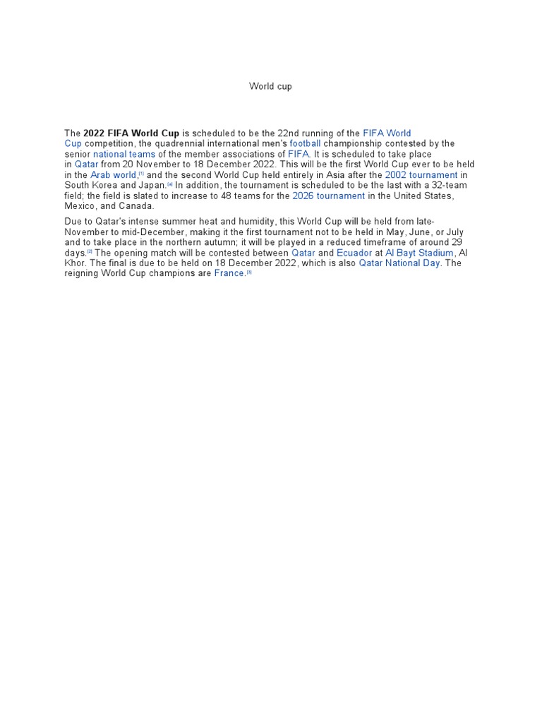 2022 FIFA World Cup in Qatar Overview | PDF