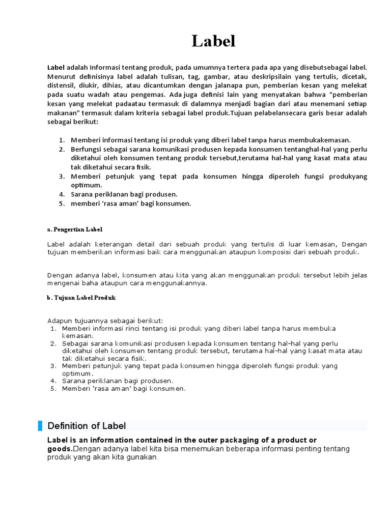 Bahasa Inggris Label | PDF