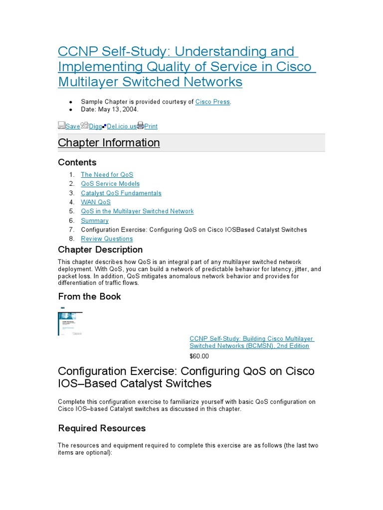 CCNP Self-Study: Understanding and Implementing Quality of Service in Cisco Multilayer Switched ...