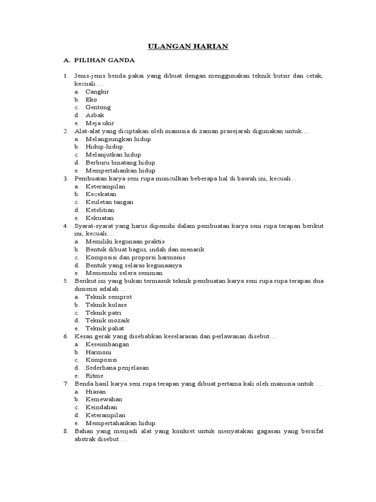 Ulangan Harian SBK Bab 1 & 2 | PDF