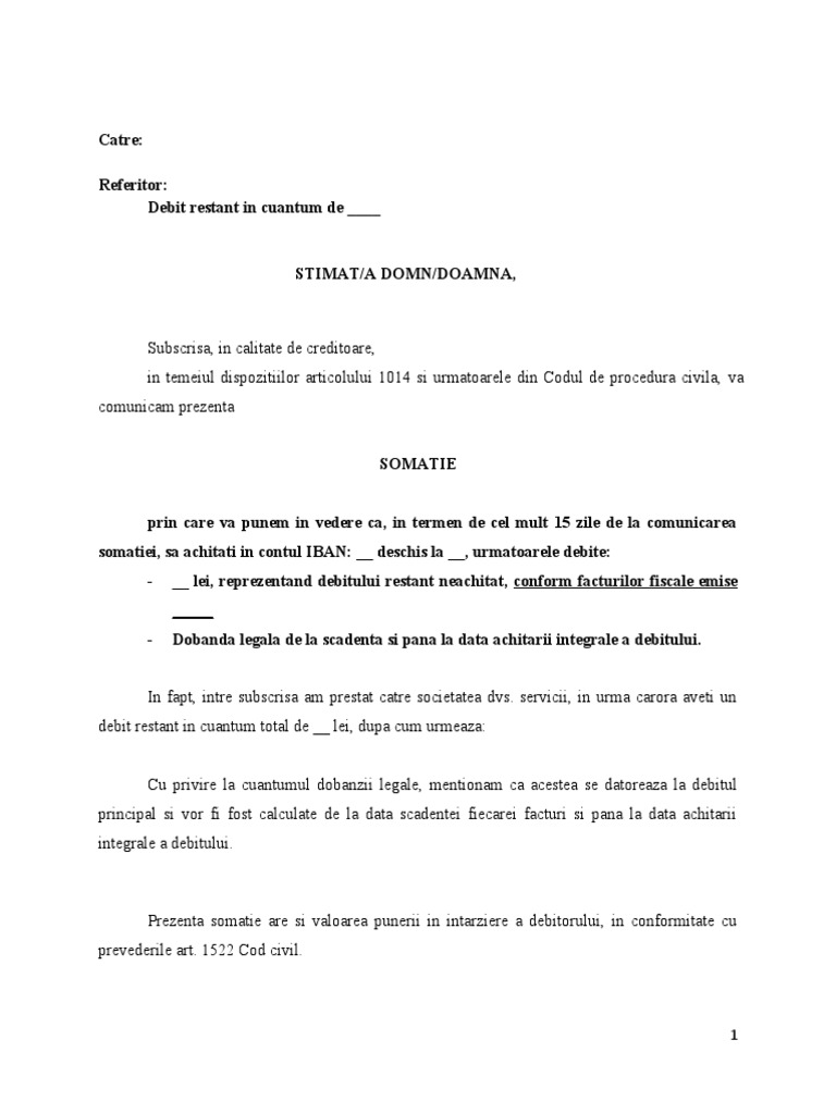 Model Somatie Plata | PDF