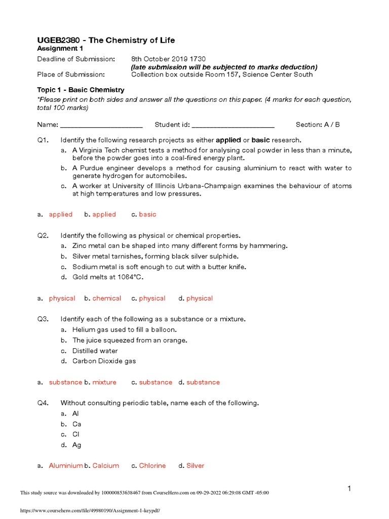 Assignment 1 Key PDF | PDF