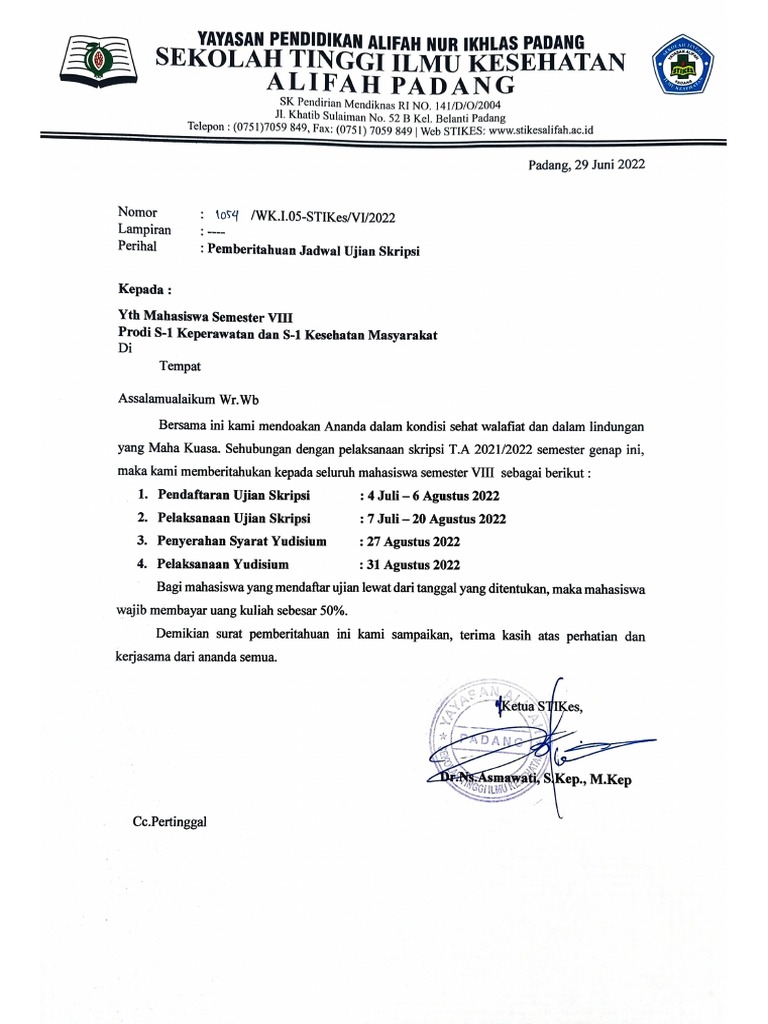 Surat Pemberitahuan Mahasiswa | PDF