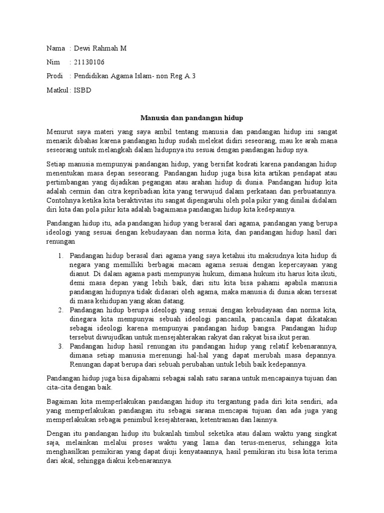 Uts Isbd (Manusia Dan Pandangan Hidup) | PDF