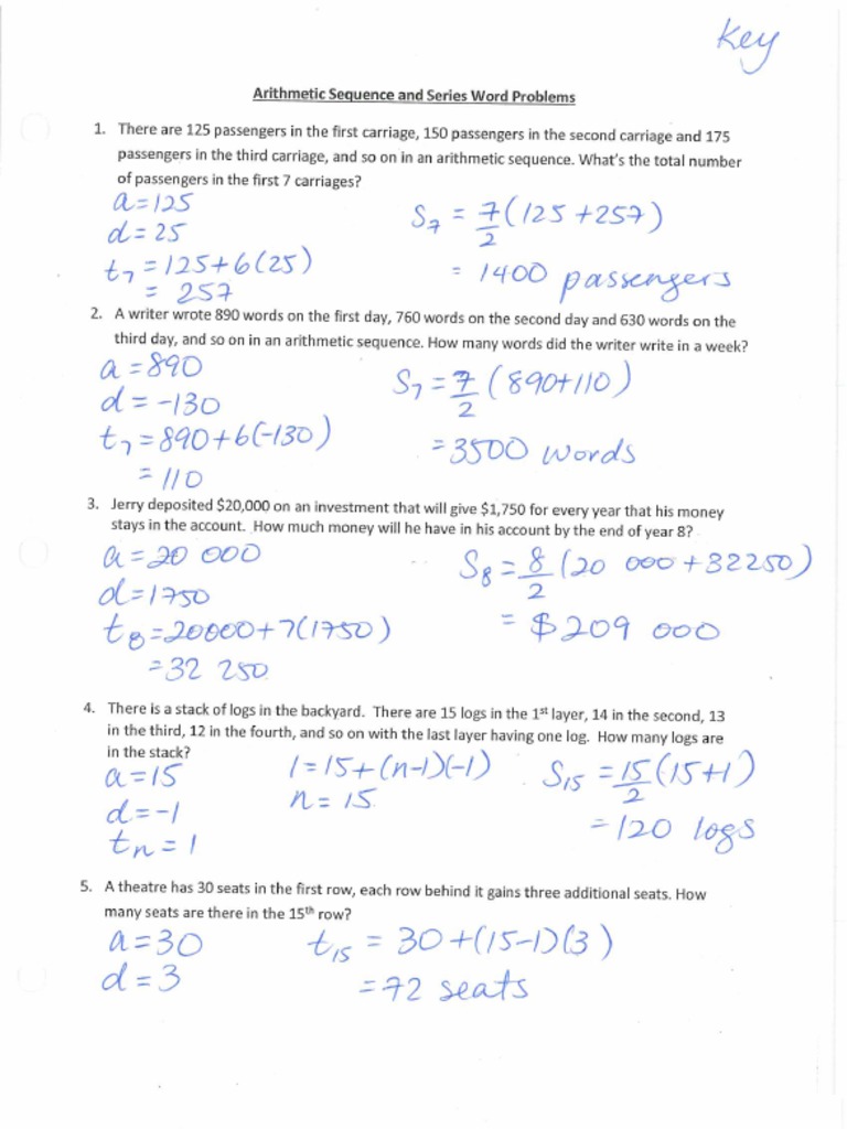 Arithmetic Sequence and Series Word Problem Assignment Answers | PDF