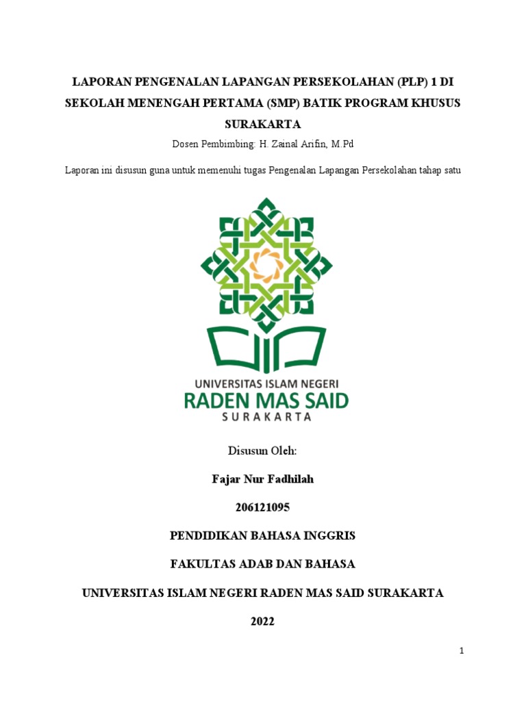 Laporan PLP 1 - Fajar Nur Fadhilah - 206121095 | PDF