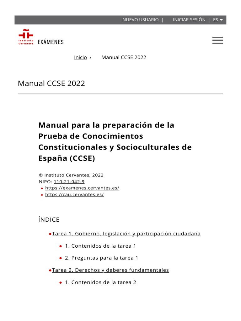 Manual CCSE 2022 - Exámenes - Instituto Cervantes | PDF