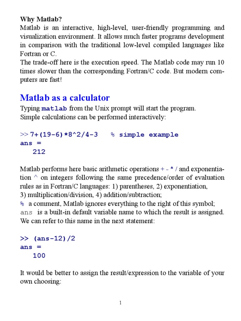Matlab As A Calculator | PDF | Matlab | C (Programming Language)