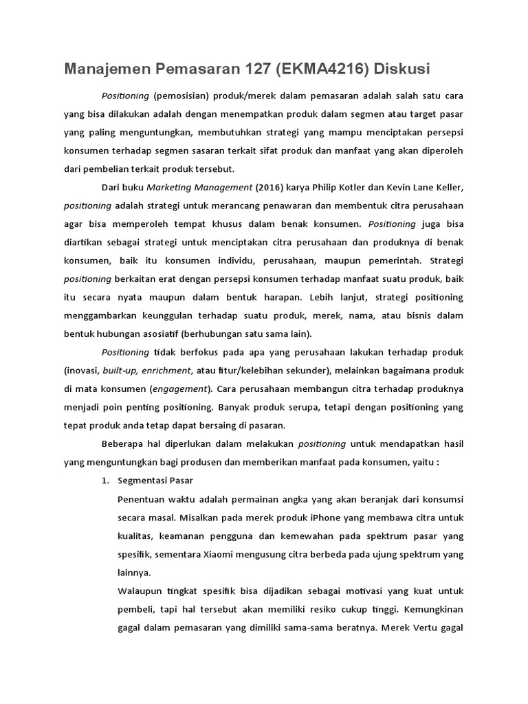 Manajemen Pemasaran Diskusi3 | PDF