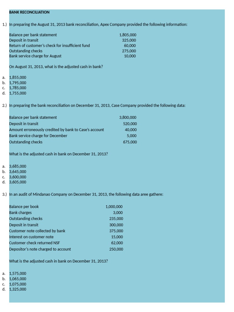 Bank Reconciliation | PDF | Cheque | Banks