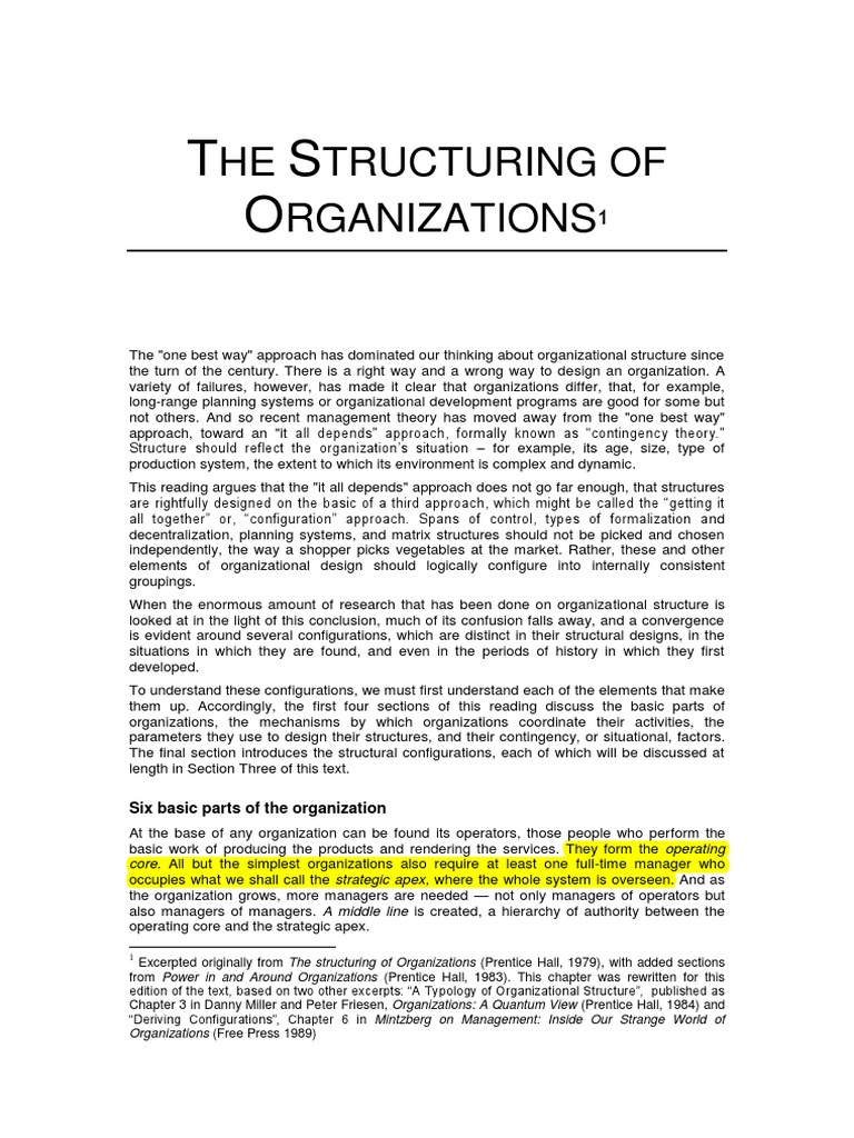 s3 - The Structuring of Organizations Mintzberg | PDF | Organizational Structure | Decentralization