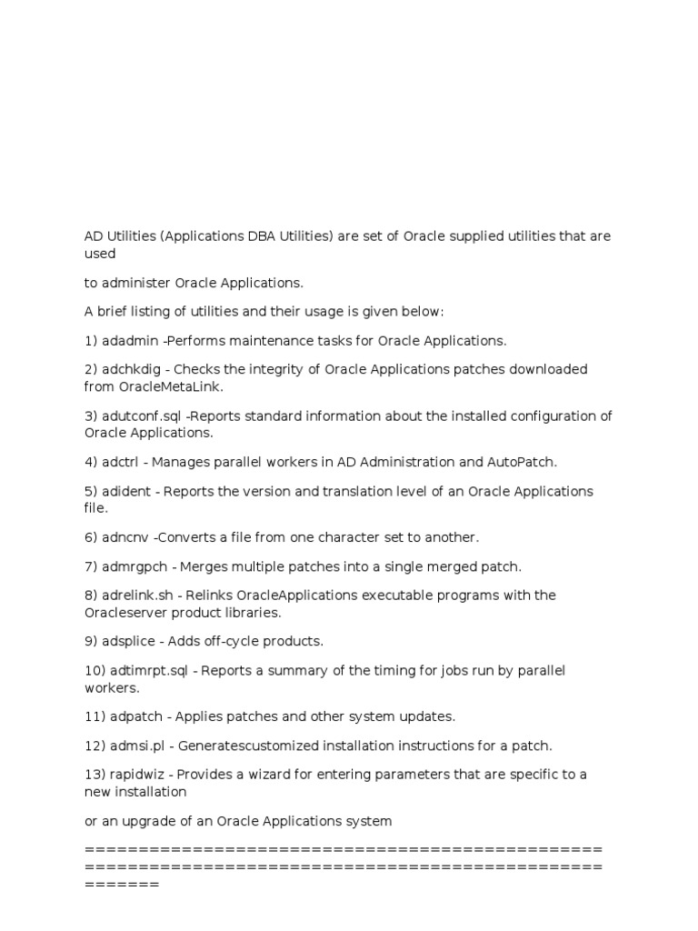 AD Utilities Oracle Apps 11i | PDF | Oracle Database | Areas Of ...