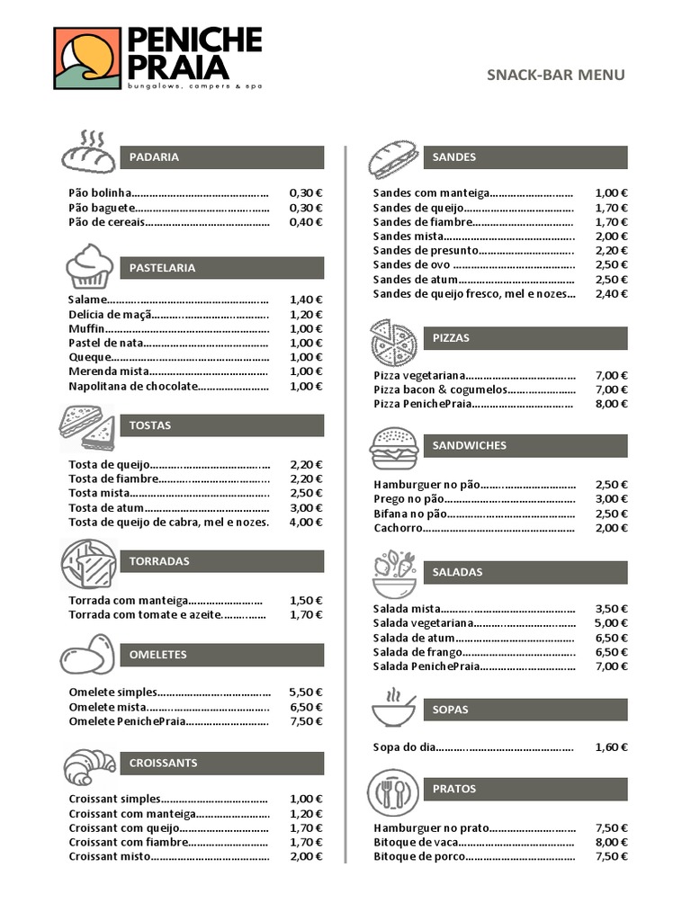 Menu e Precos Snack Bar | PDF