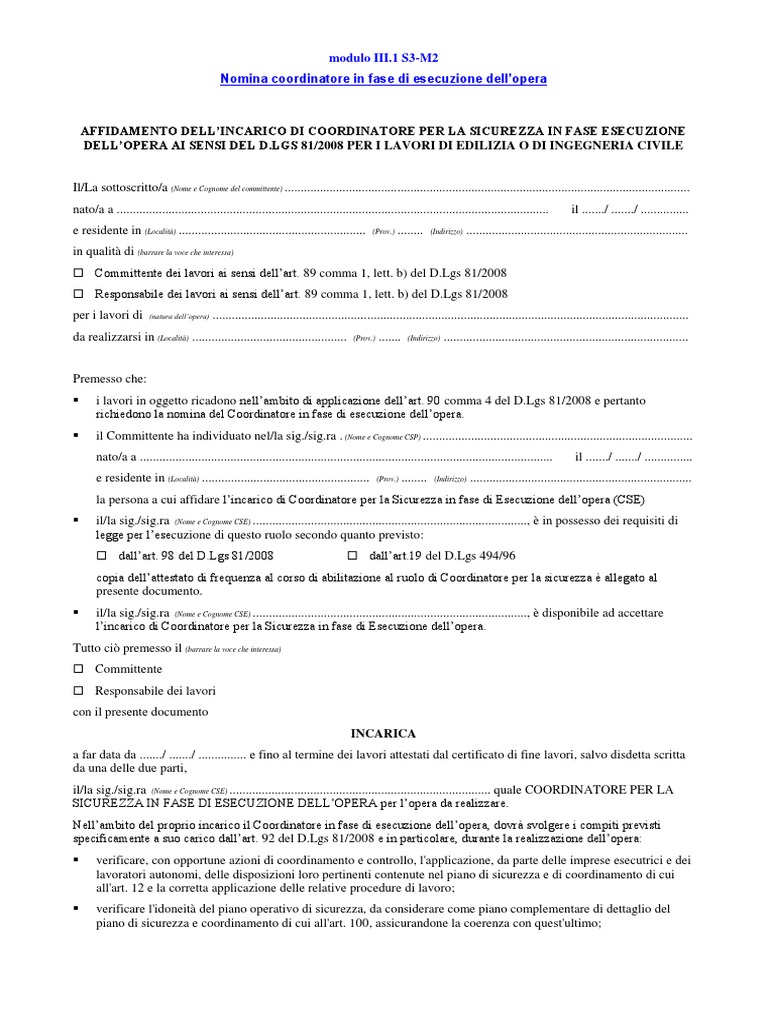 20 Incarico CSE Coordinatore Esecuzione | PDF