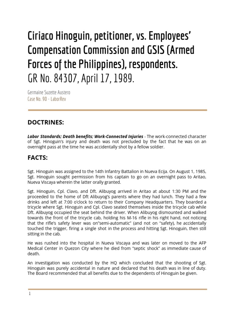 Hinoguin Death Benefits Case Ruling | PDF | Social Science