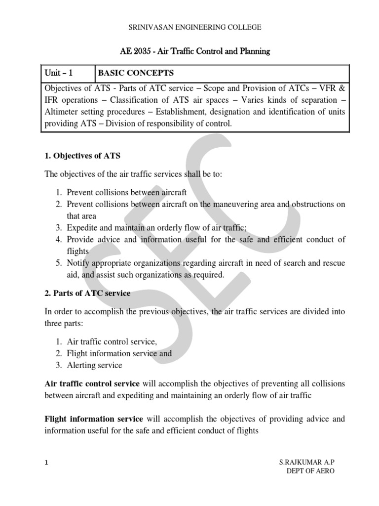 Atc Unit-1 Notes | PDF | Visual Flight Rules | Instrument Flight Rules