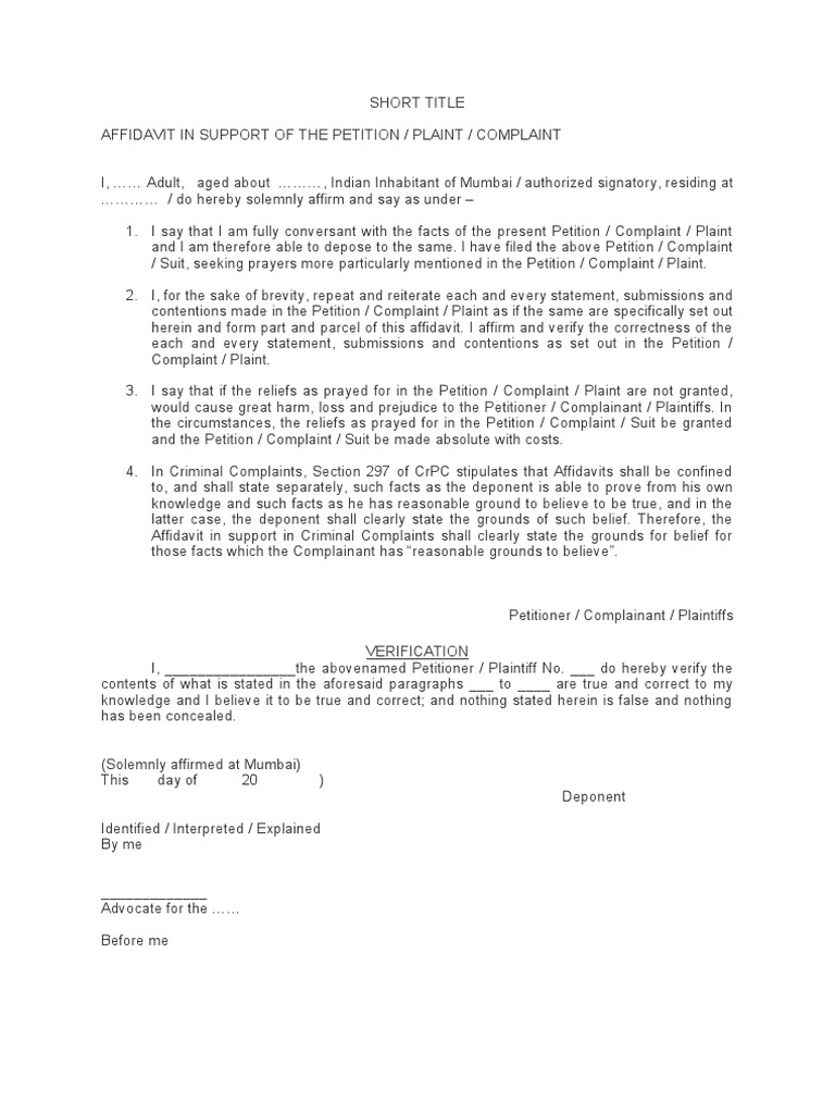 Affidavit For Plaint | PDF